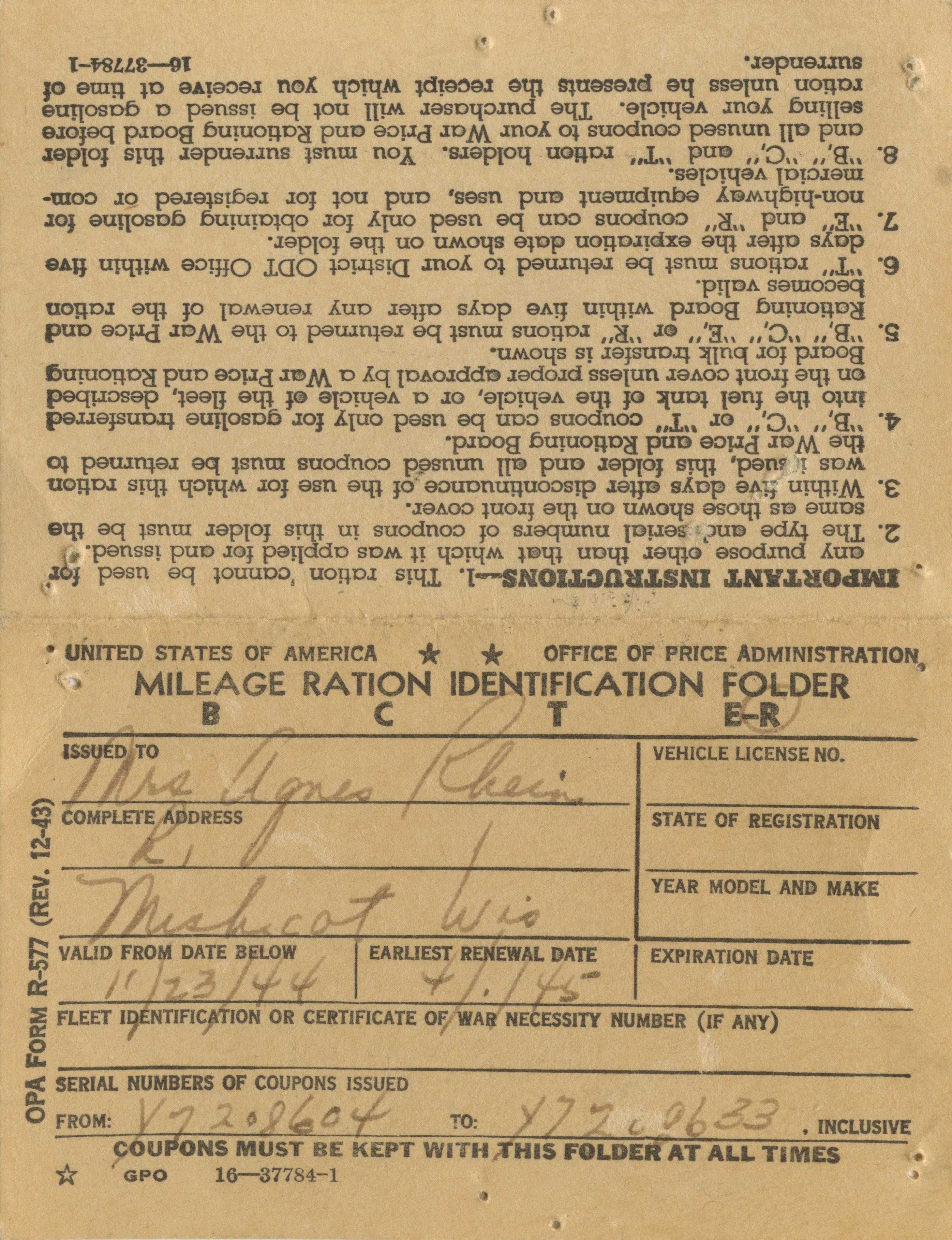World War II Mileage Ration Identification Folders – Mishicot ...